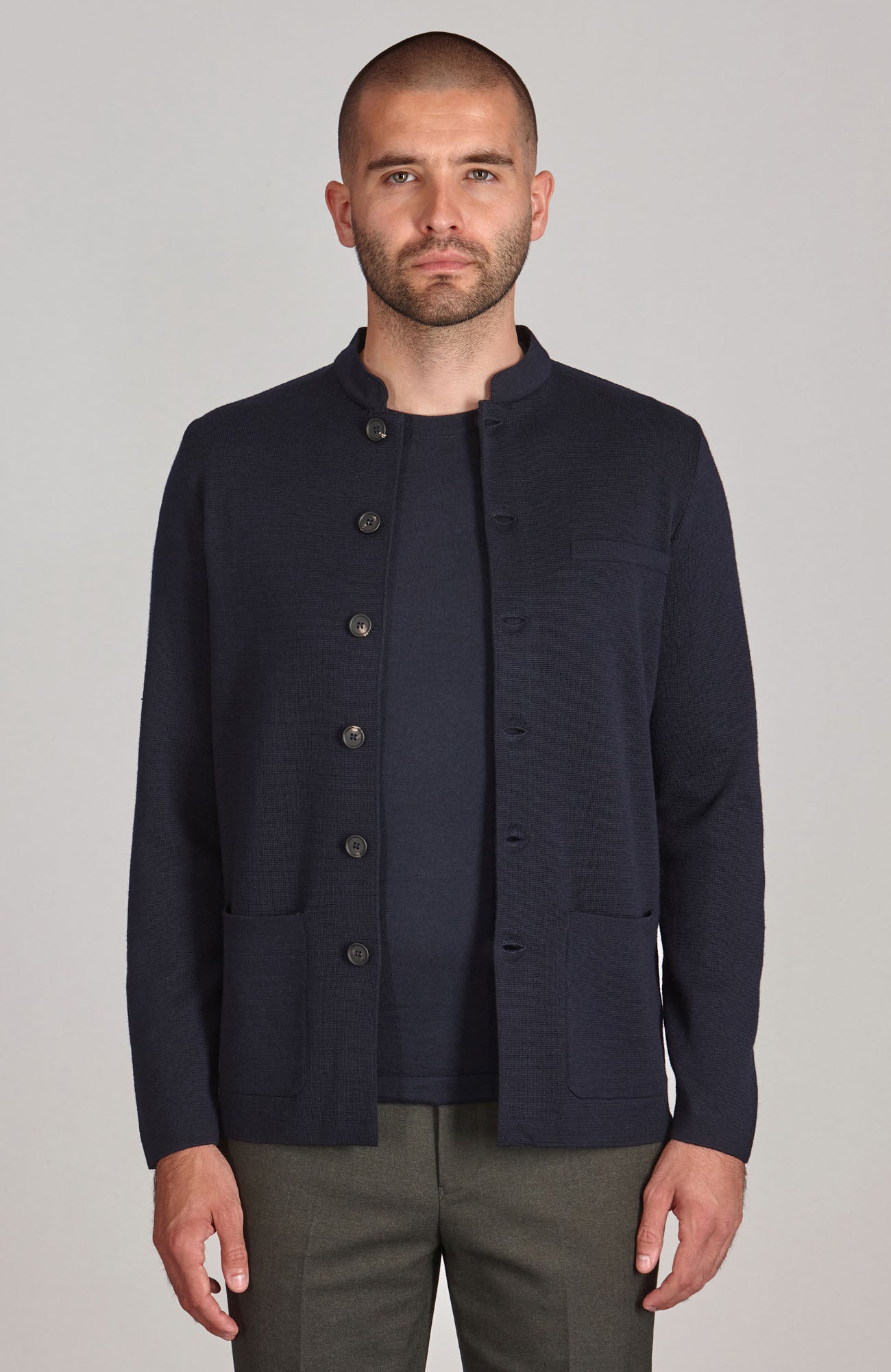Mens Extra Fine Merino Wool Knitted Nehru Jacket – Paul James Knitwear